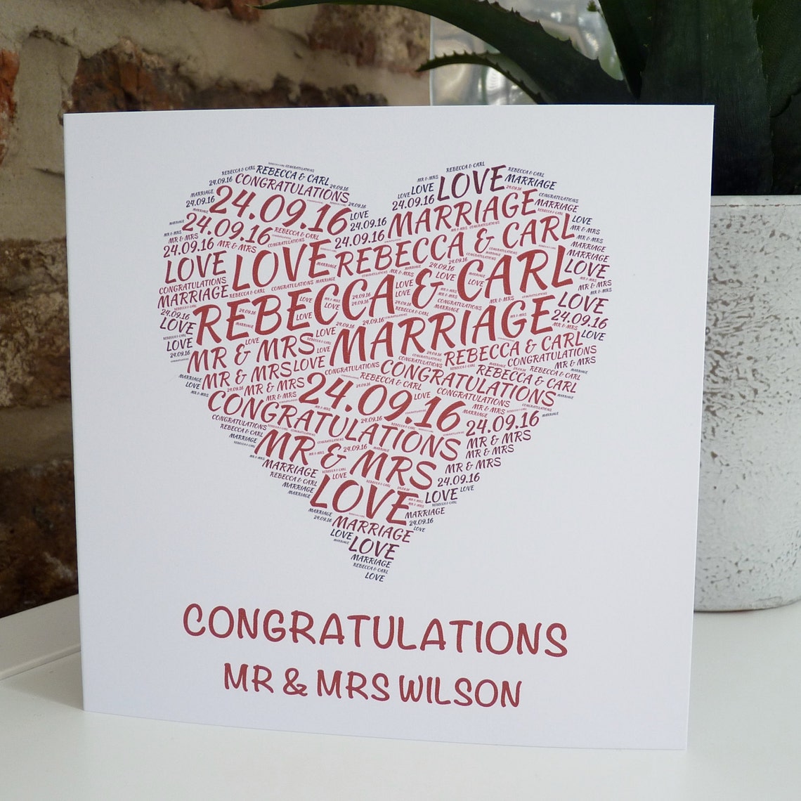 Personalised Love Heart Wedding Card Wedding Card Love Heart - Etsy