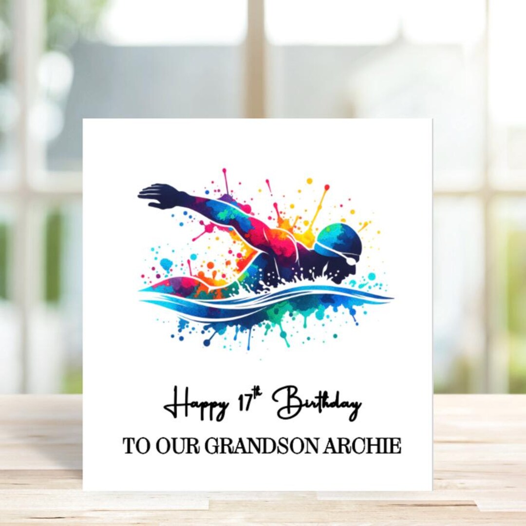 Personalised Male Swimmer Birthday Card, Personalised Swimmer Card for ...