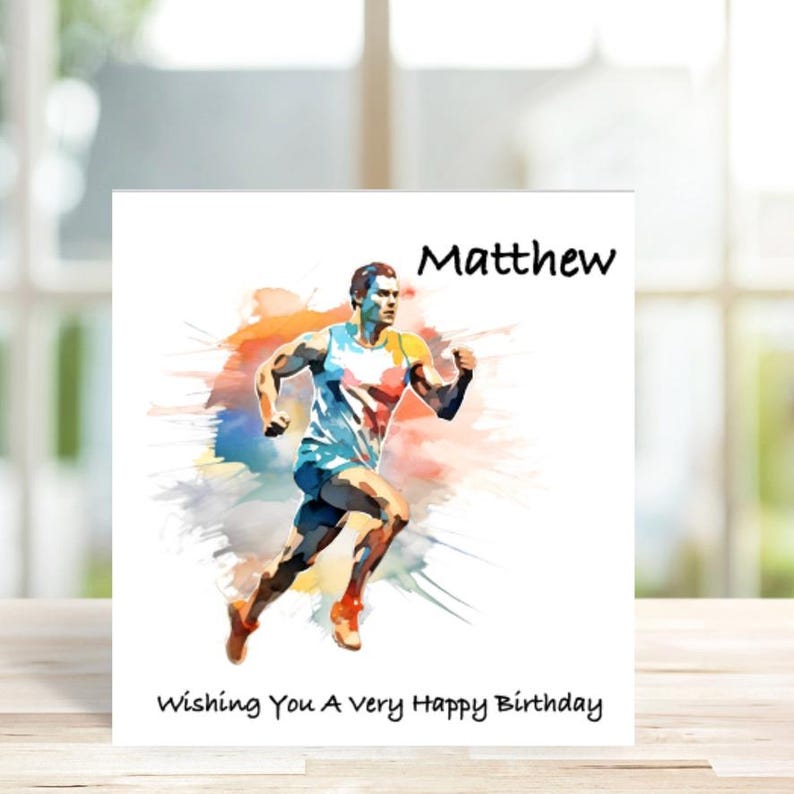 Personalised Runner Birthday Card, Personalised Male Runner Card, Card ...