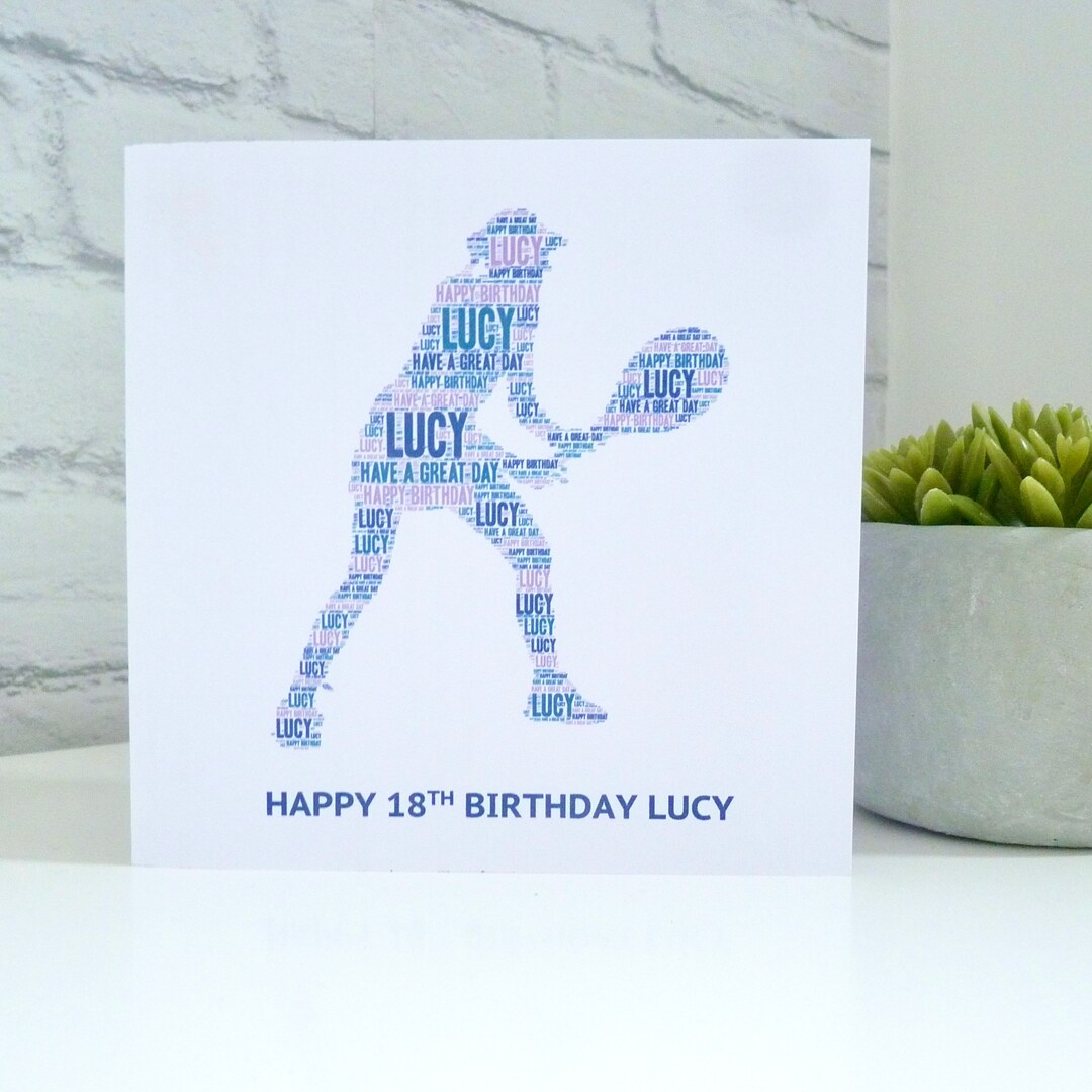 Personalised Tennis Birthday Card, Female Tennis Player Card ...