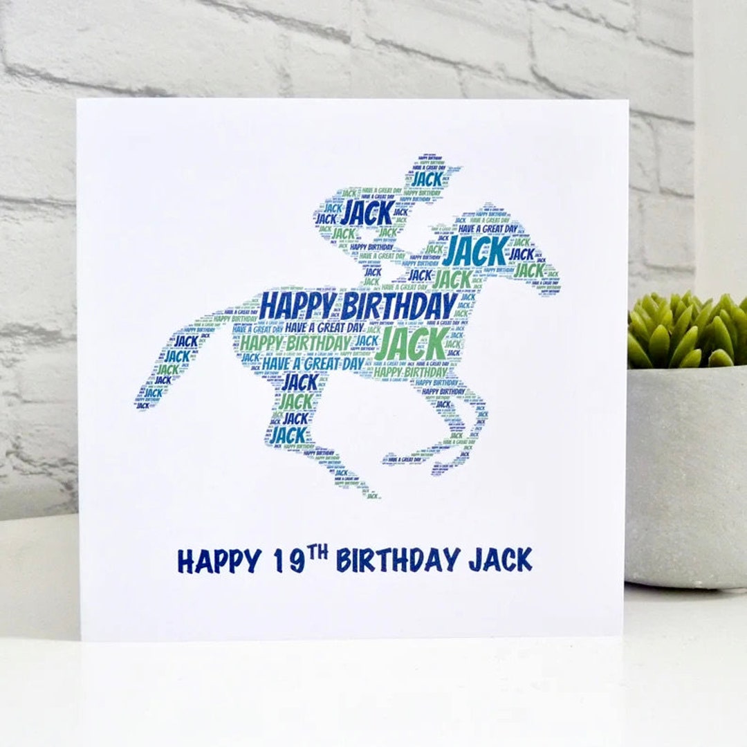 Personalised Horse Racing Birthday Card, Horse & Jockey Card ...