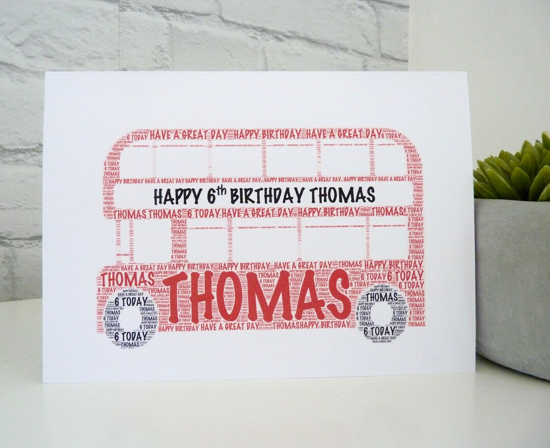 Personalised Red Bus Birthday Card, London Bus Card, Personalised Word ...