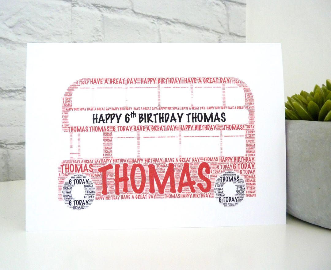 Personalised Red Bus Birthday Card, London Bus Card, Personalised Word ...