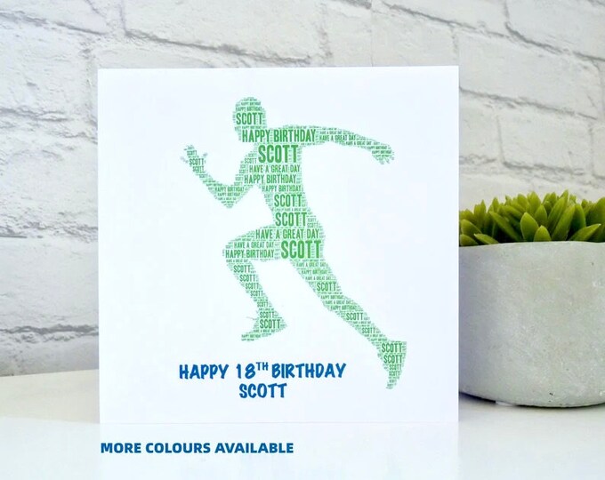 Personalised Male Runner Card, Personalised Birthday Card, Personalised ...