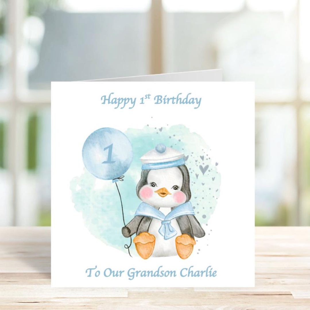 Personalised Penguin Birthday Card, Child Age Card, New Baby Card - Etsy