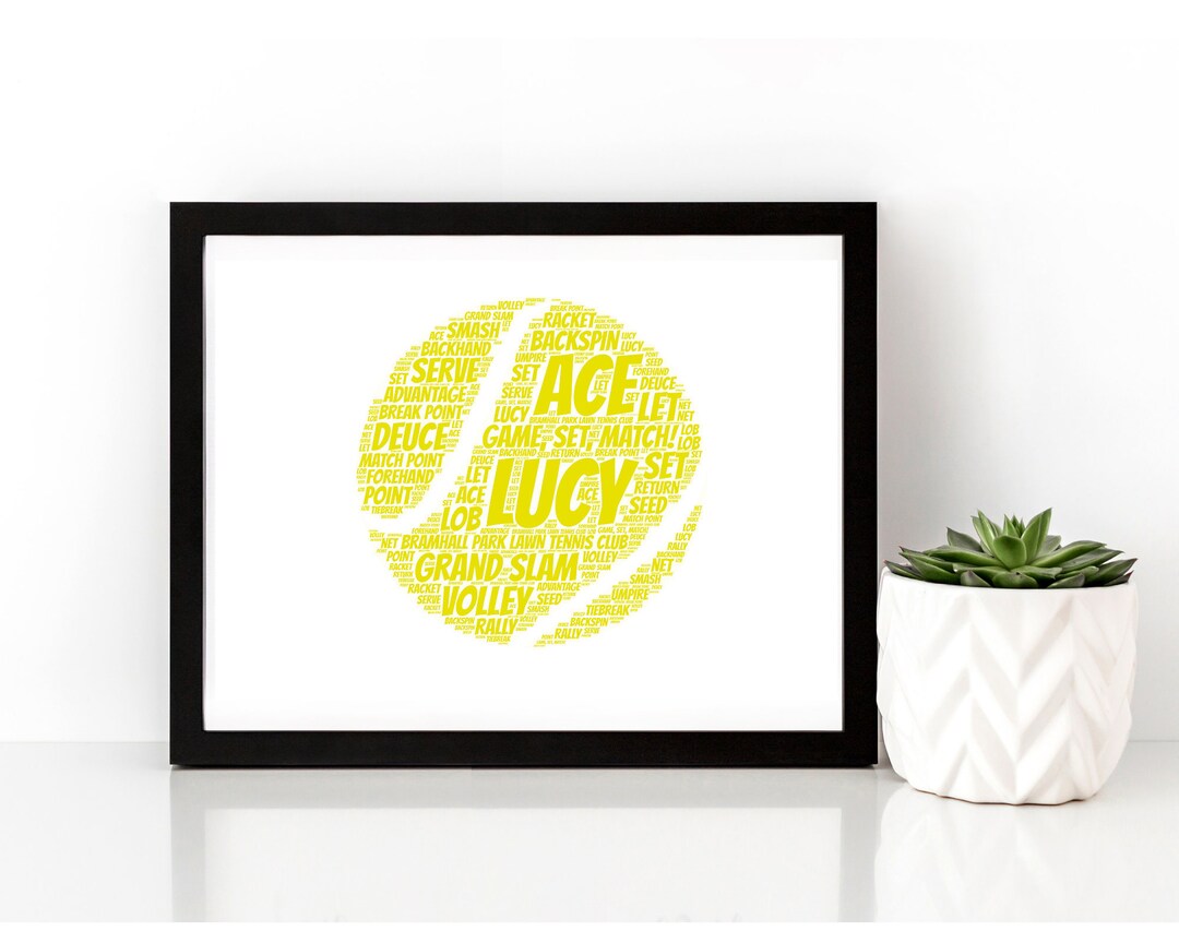 Personalised Tennis Ball Print, Personalised Tennis Print, Word Art ...
