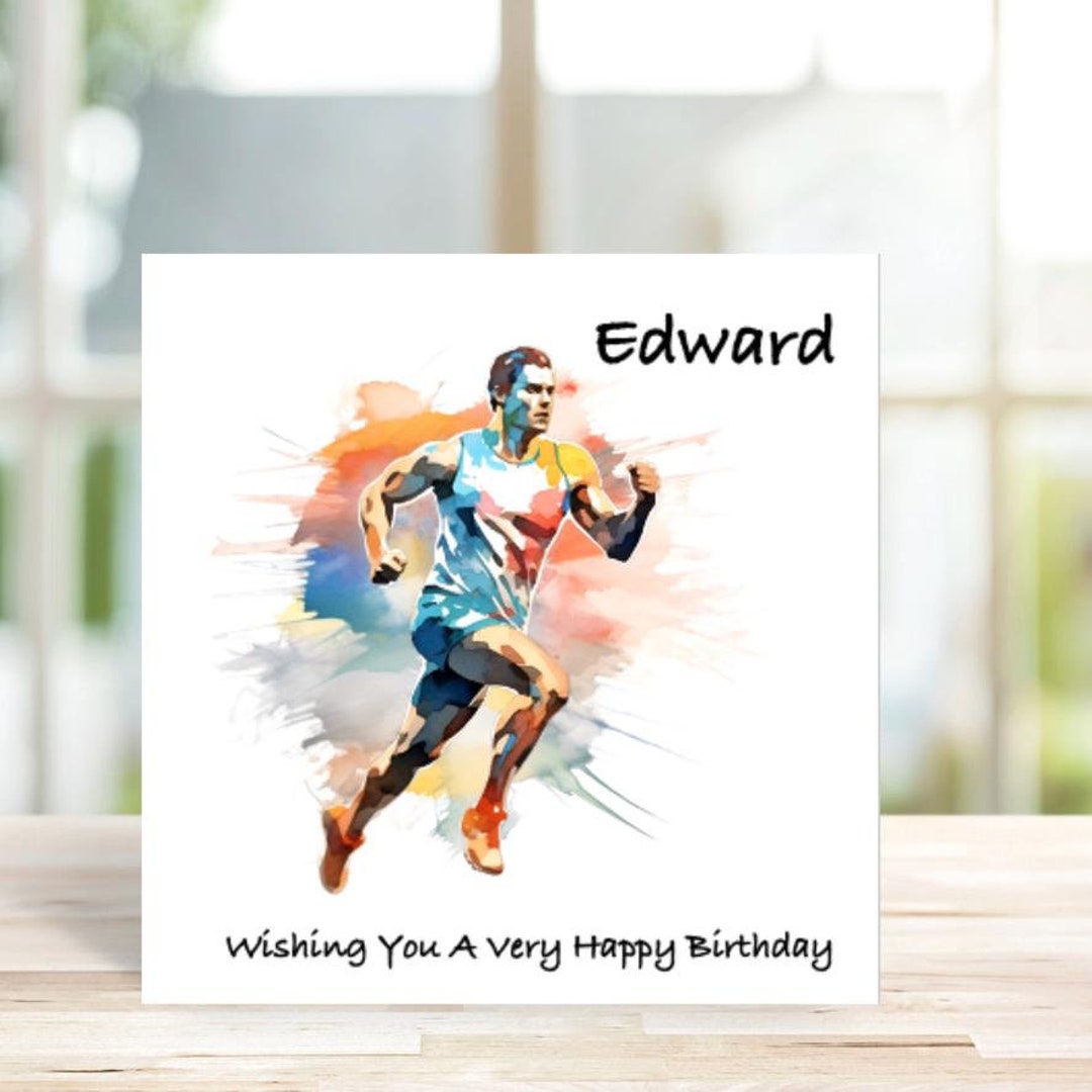 Personalised Runner Birthday Card, Personalised Male Runner Card, Card ...