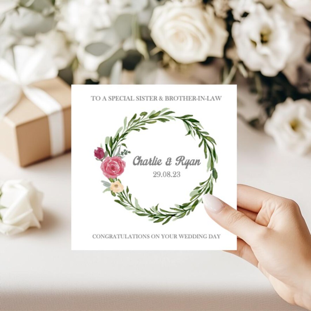 Personalised Sister & Brother in Law Wedding Card, Eucalyptus Wreath ...