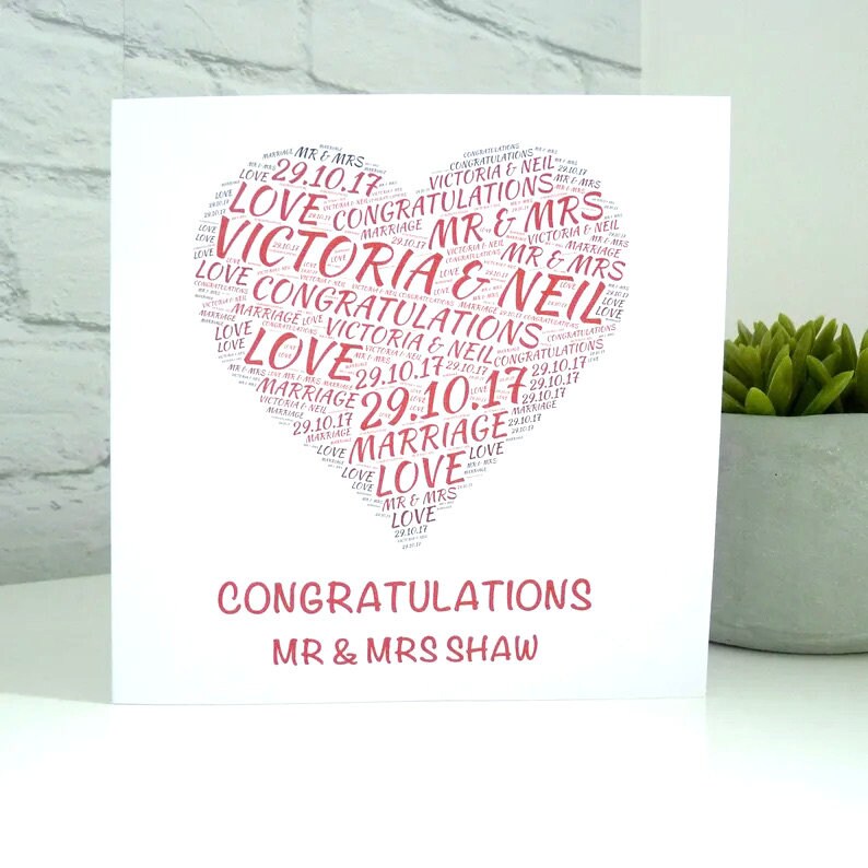 Personalised Love Heart Wedding Card Wedding Card Love Heart - Etsy