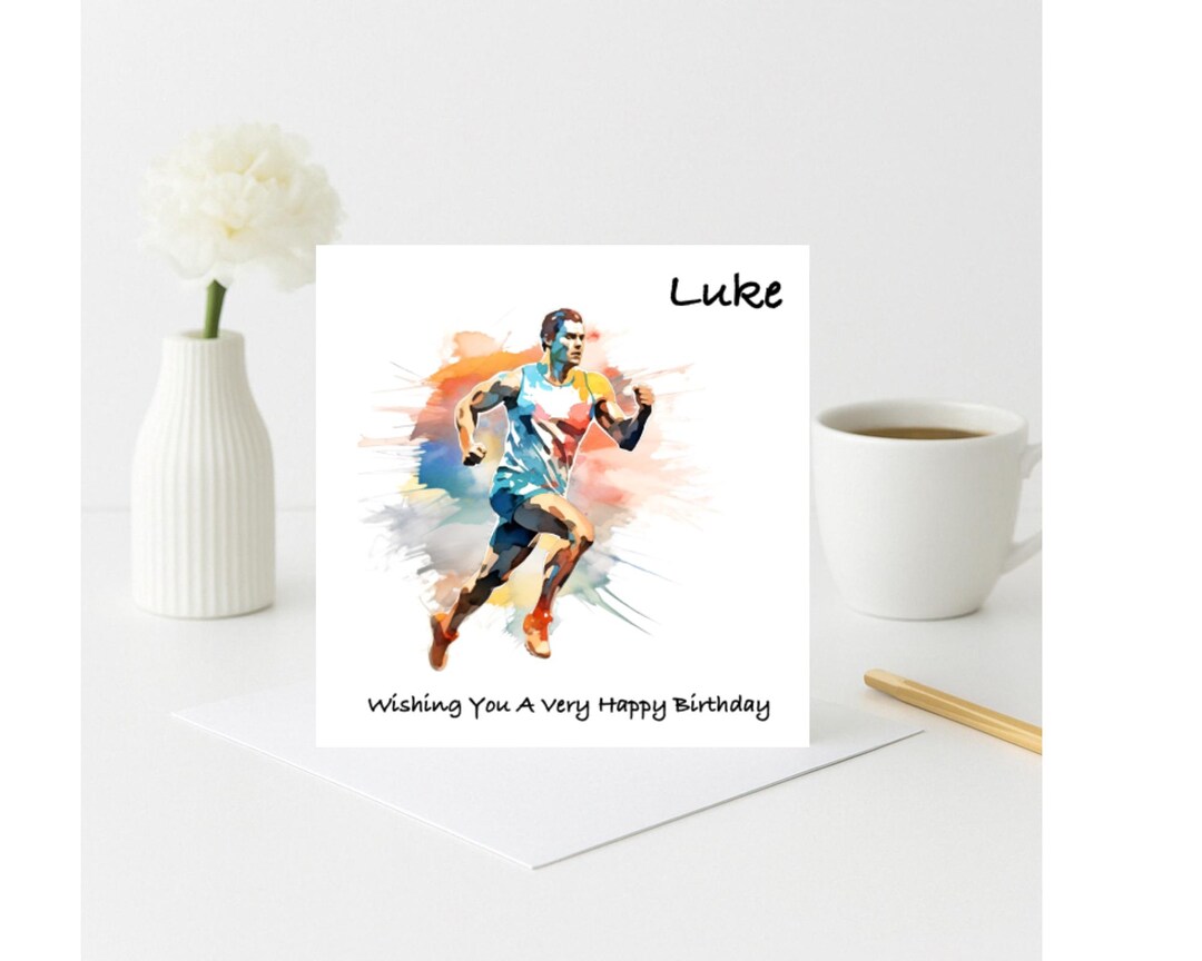 Personalised Runner Birthday Card, Personalised Male Runner Card, Card ...