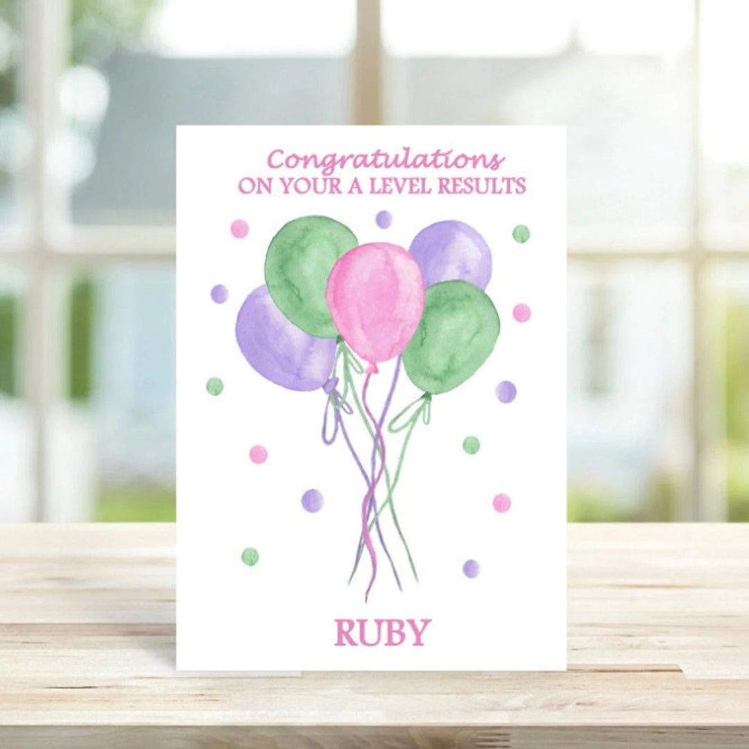 Personalised Exam Congrats Card, Balloons Card, Exam Results Card, Card ...