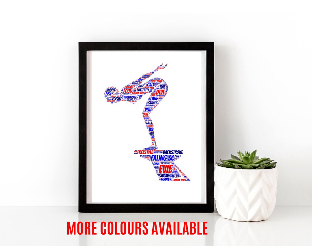 Personalised Female Swimmer Print, Personalised Swimmer Print, Word Art ...