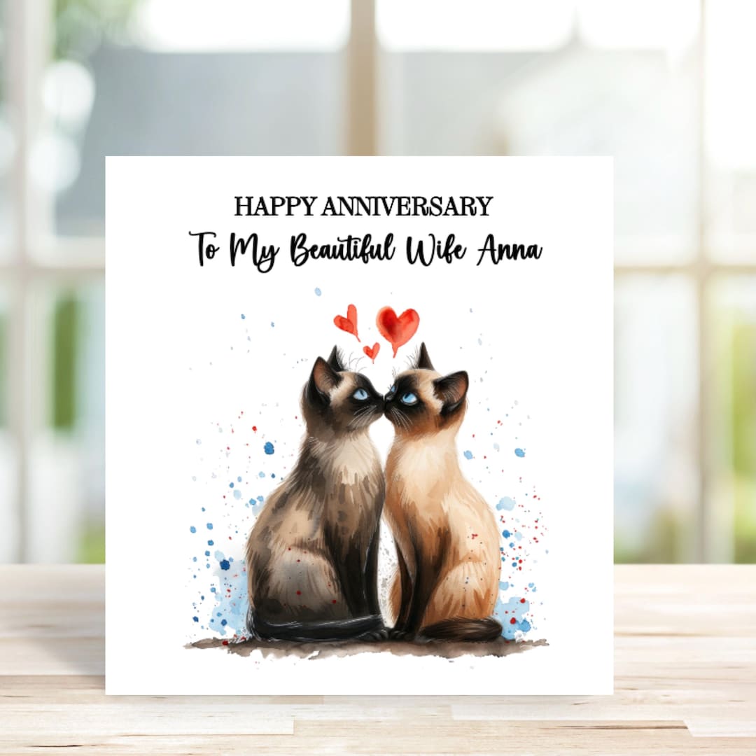 Personalised Cat Themed Anniversary Card, Cats in Love Anniversary Card ...