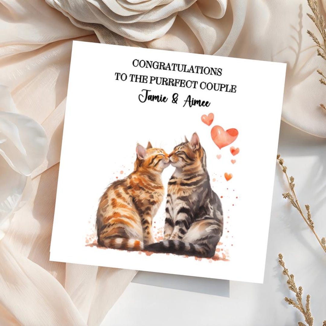 Personalised Cat Themed Engagement Card, Cats in Love Card, Wedding ...