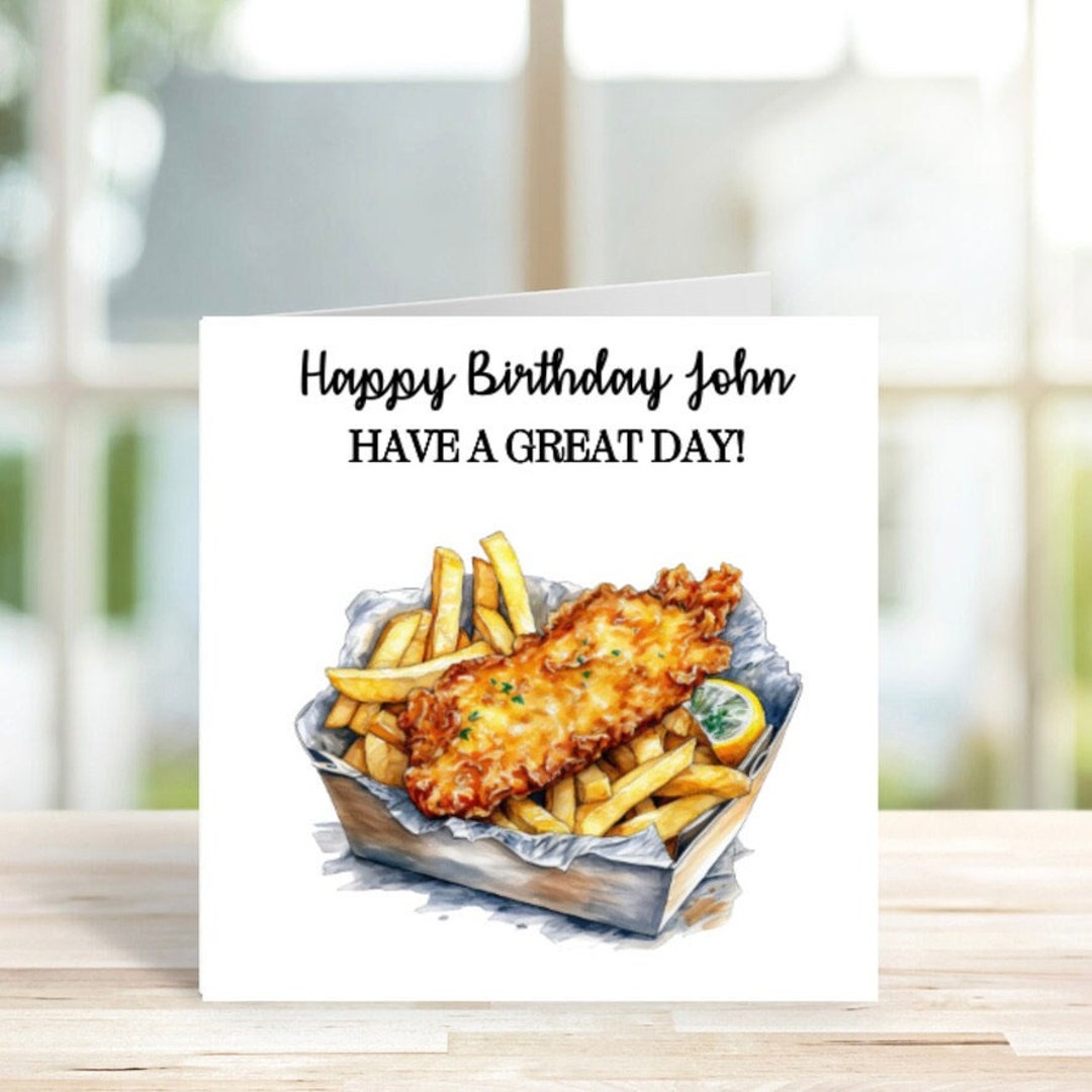 Personalised Fish & Chips Birthday Card, Birthday Card for Friend, Mum ...