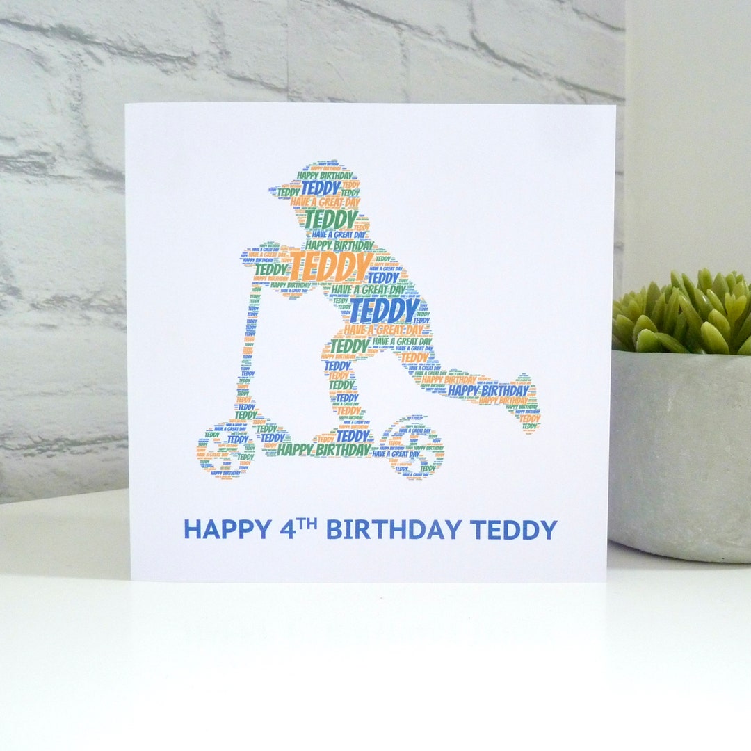 Personalised Kids Scooter Birthday Card, Scooter Card, Personalised ...