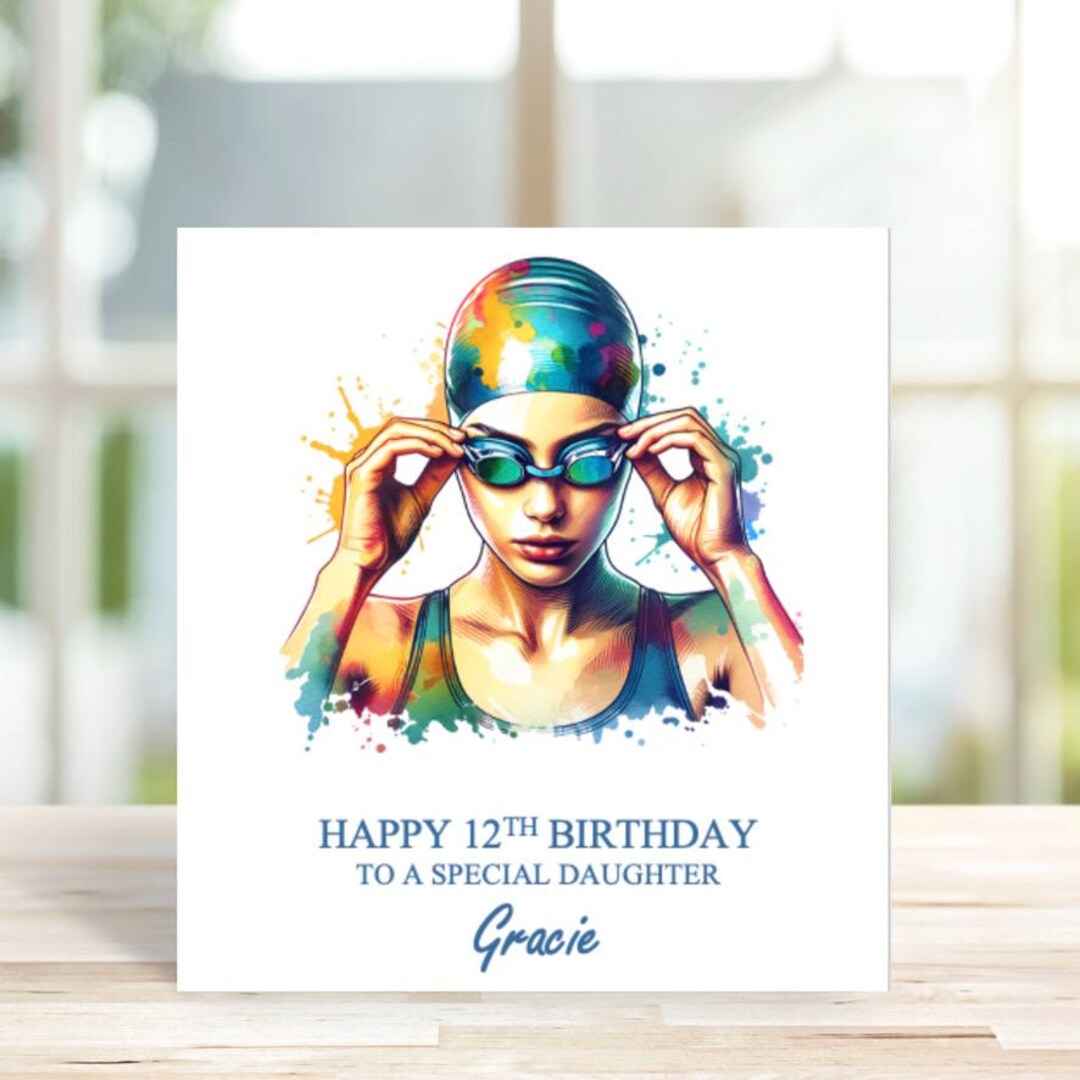 Personalised Female Swimmer Card, Personalised Swimming Card, Swimmer ...