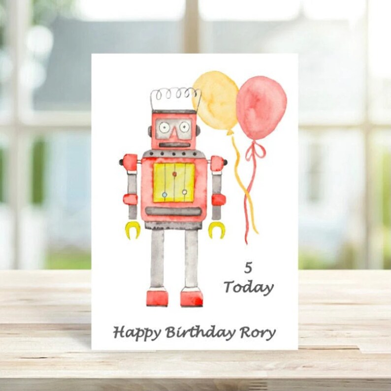 Personalised Robot Birthday Card Red Robot Card Card for - Etsy