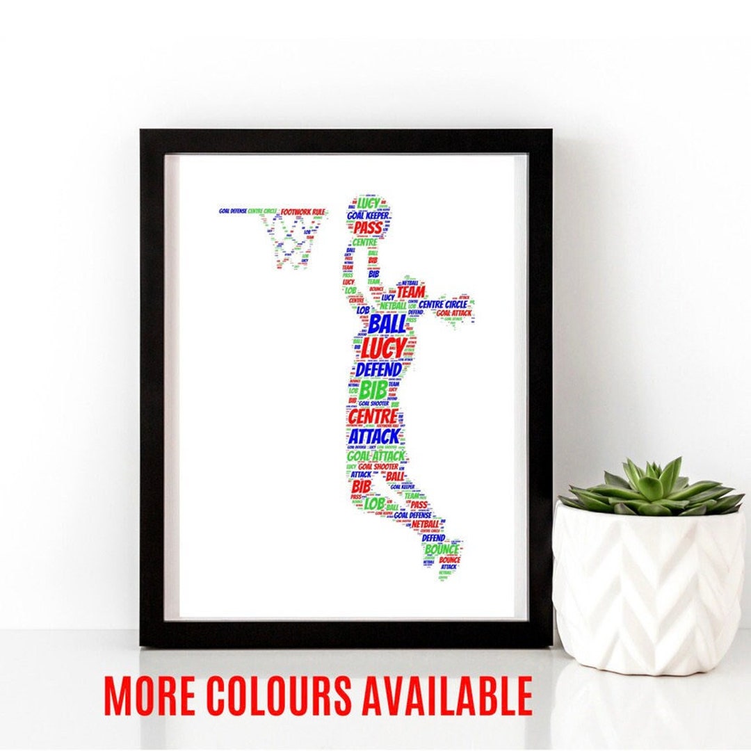 Personalised Netball Print, Netball Print, Word Art Print, Unframed ...
