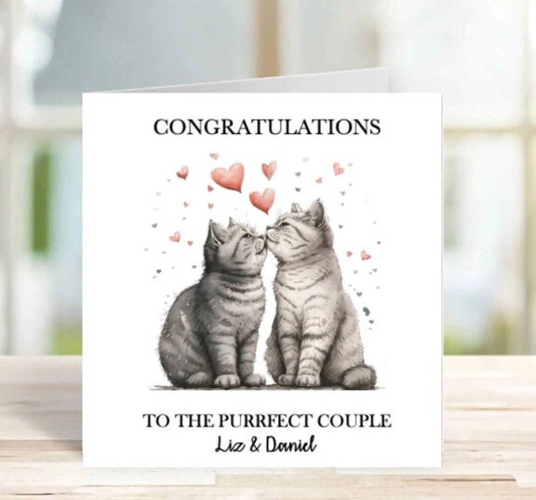 Personalised Cat Themed Wedding Card, Cats in Love Card, Engagement ...