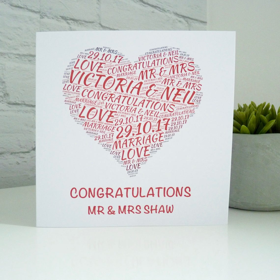 Personalised Love Heart Wedding Card Wedding Card Love Heart - Etsy