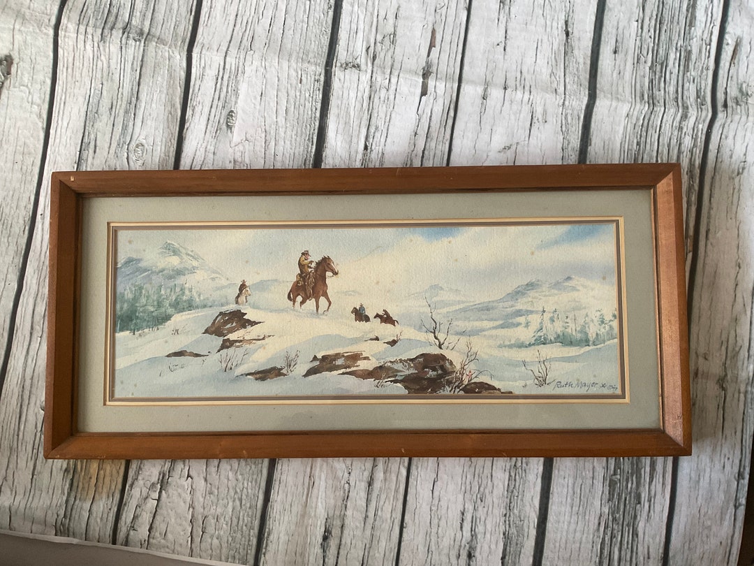 Ruth Mayer Original Watercolor Painting Cowboy Scene in Snow 1977 - Etsy