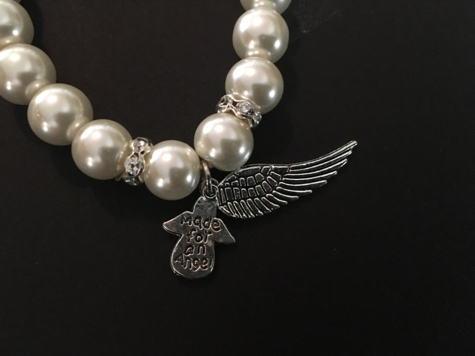 15 Angel Wing Bracelet White Color Batism Favors Crystal 10 Mm Pearl ...