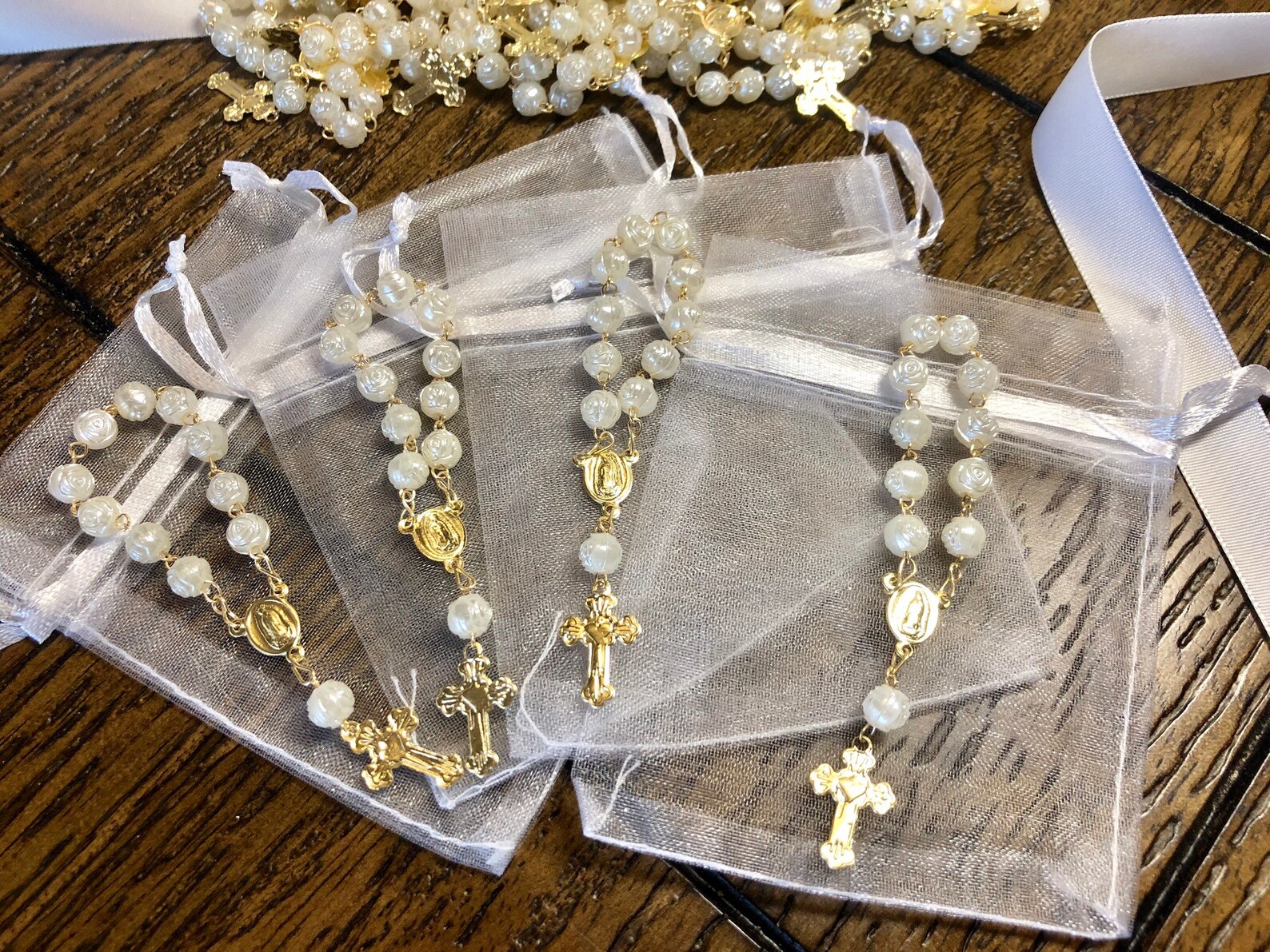 24 Mini Rosaries With Organza Bag for Baptism Favors/recuerdos De ...