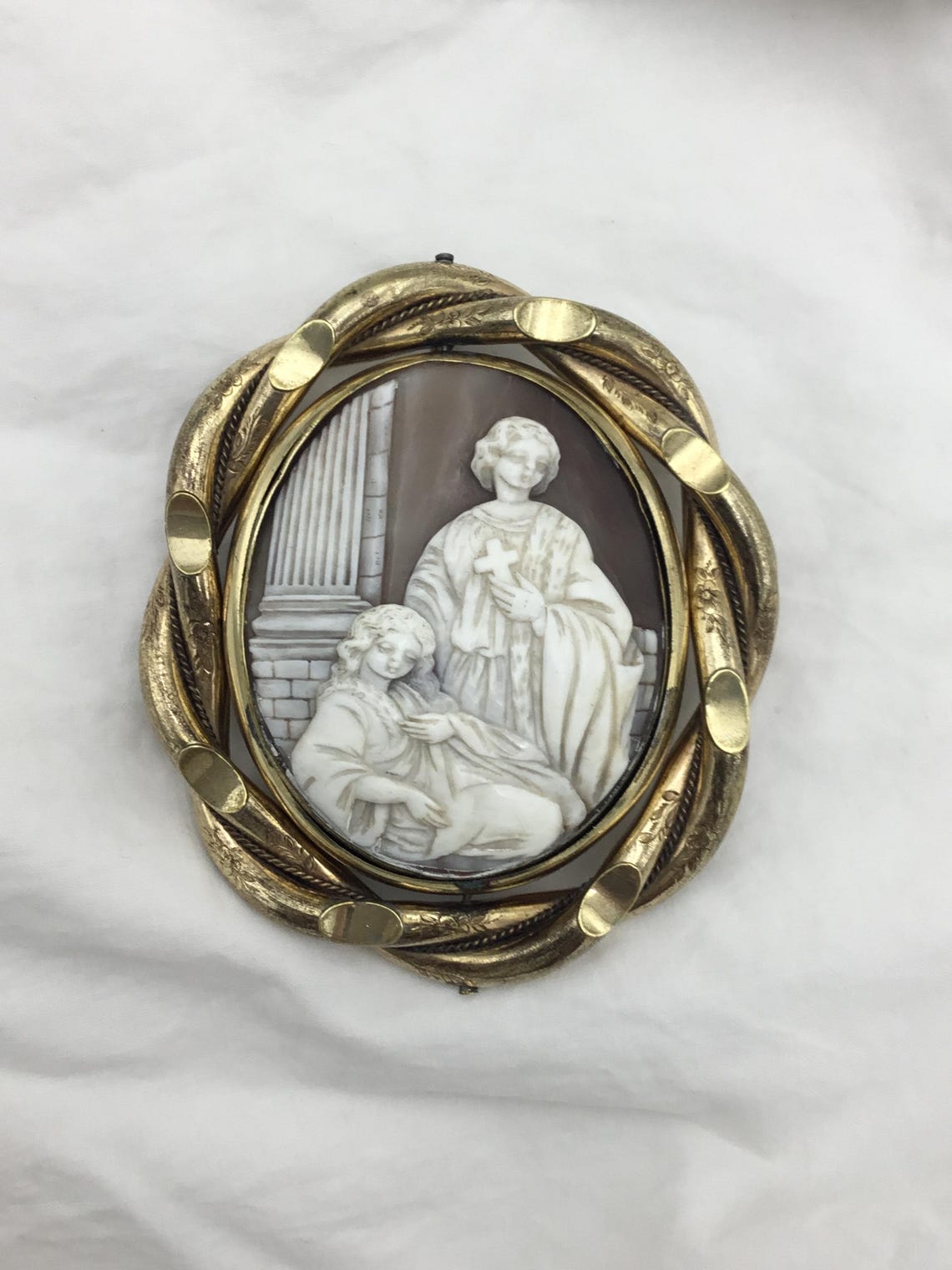 Antique Victorian Very Large Carved Shell Cameo Rolled Gold. Religious ...