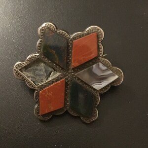 Antique Victorian Scottish Silver Celtic Star Flower Brooch Grey Banded ...