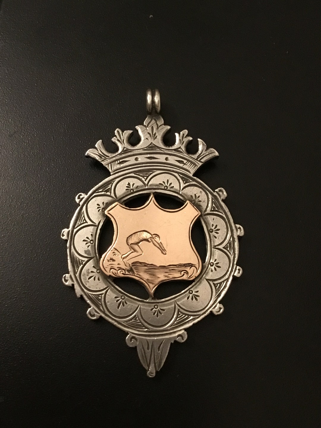 Antique 1897 Victorian Sterling Silver & Gold Front Ornate Diving ...