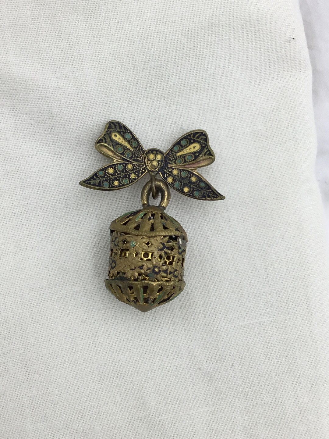 Vintage 1910s to 1920s Flowers Brass Filigree Pomander Cylinder Drop on ...