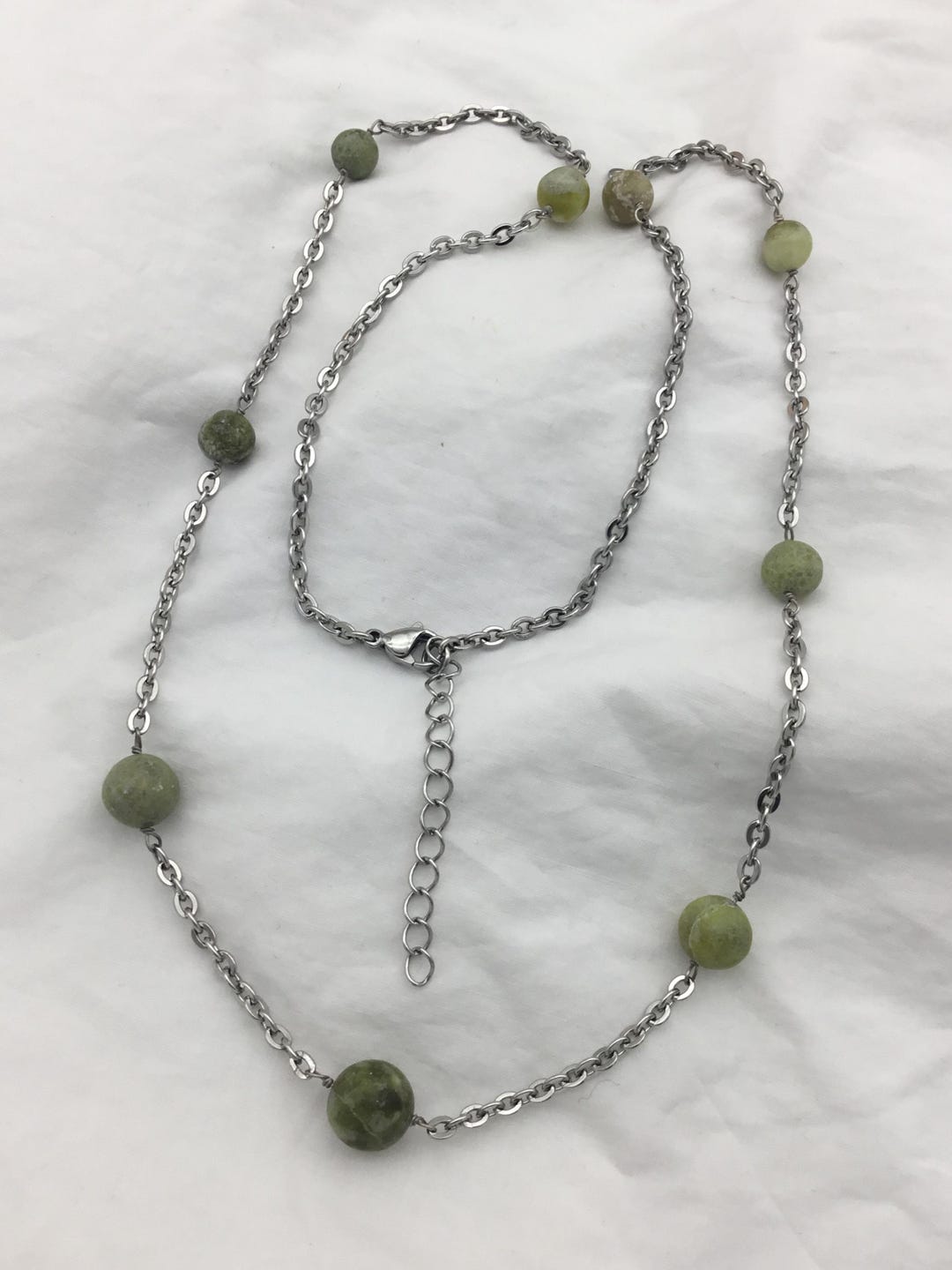 Connemara Green Marble Gemstones Silver Tone Chain Necklace. Adjustable ...