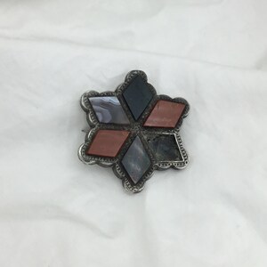 Antique Victorian Scottish Silver Celtic Star Flower Brooch Grey Banded ...