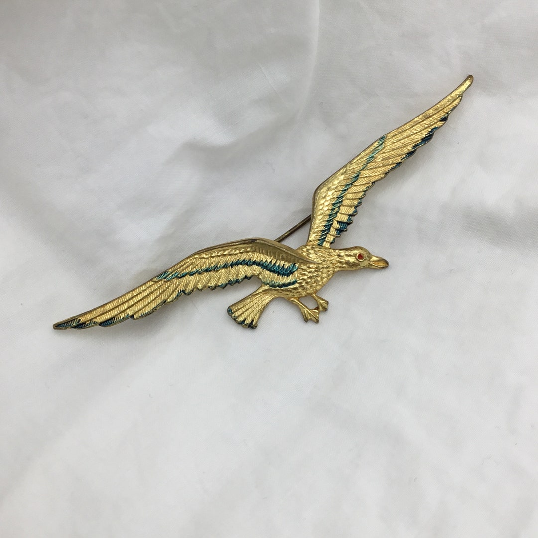 Antique Art Deco Green Enamel Bird Seagull or Albatross Long Brooch ...