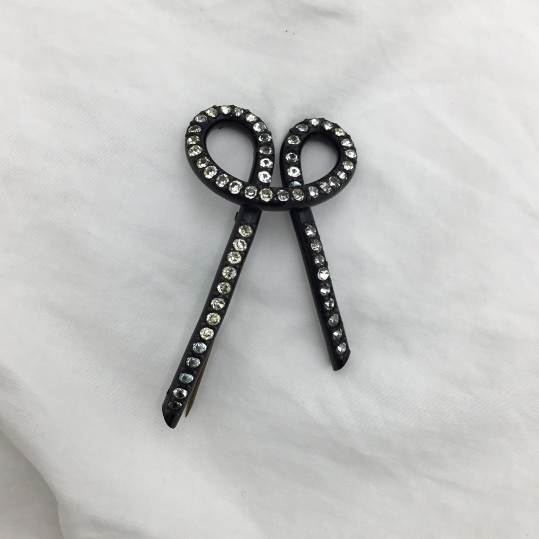 Vintage Art Deco C1930s White Glass Rhinestone and Black Plastic Bow ...