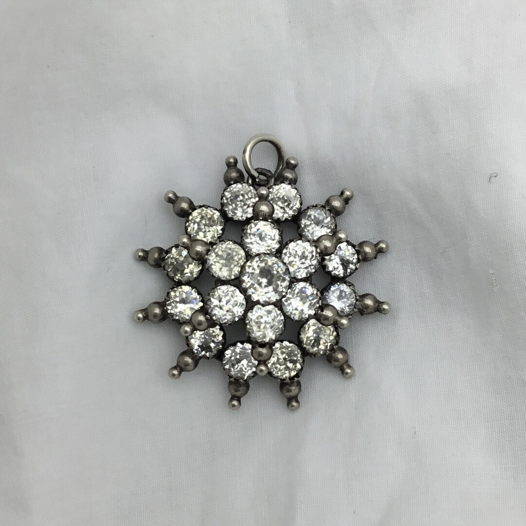 Antique Victorian Sterling Silver Clear White Paste Star Pendant. Ball ...