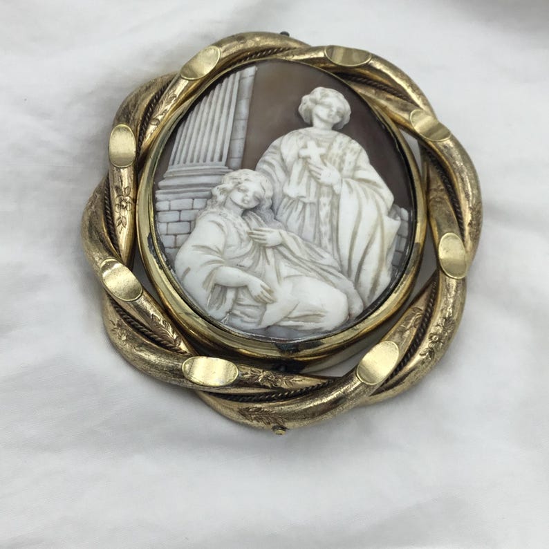 Antique Victorian Very Large Carved Shell Cameo Rolled Gold. Religious ...