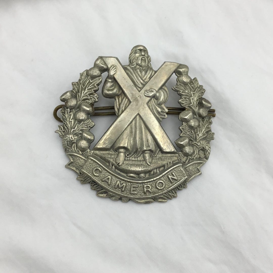 Antique 1910s Scottish Cameron Badge Silver Plate Pin Brooch. Big Size ...