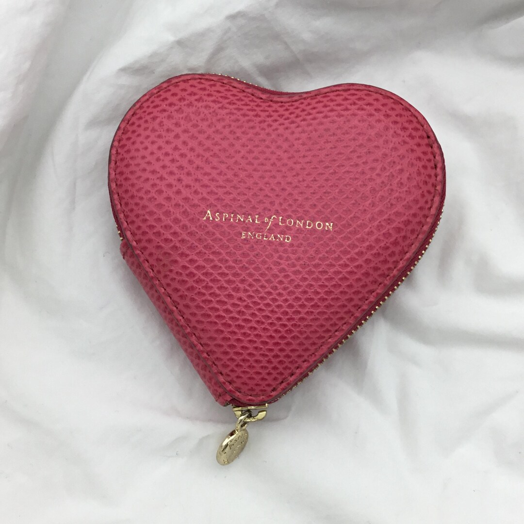 Second Hand Aspinal of London Deep Red Pink Heart Shape Coin Purse Gold ...