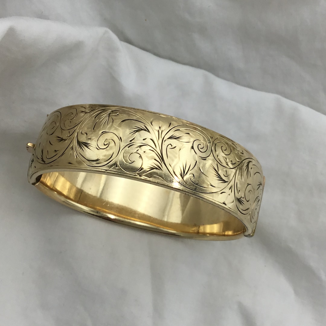 Vintage 1/5 9ct Gold Metal Core Bangle 19mm Very Wide Engraved - Etsy