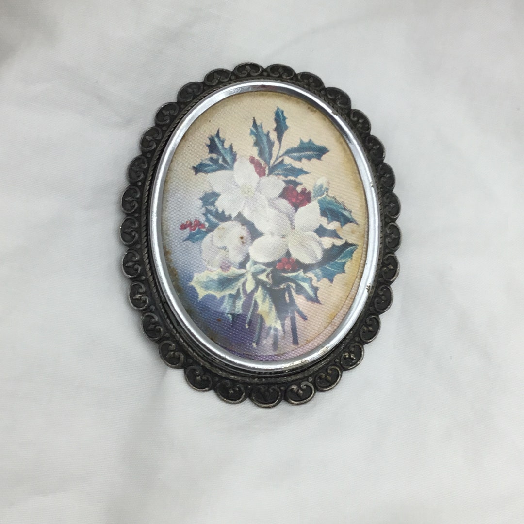 Vintage 1940s to 1950s Thomas L Mott White Flowers and Holly Picture ...