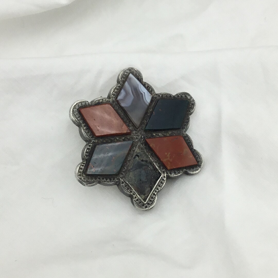 Antique Victorian Scottish Silver Celtic Star Flower Brooch Grey Banded ...