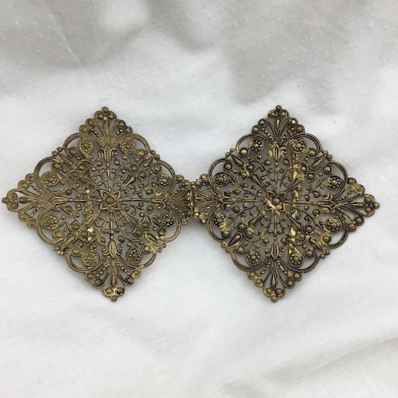 Antique ornate brass filigree work large floral diamo… - Gem