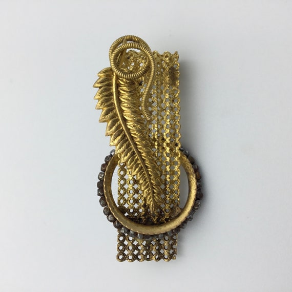 Vintage cut steel and gold tone filigree leaf brooch.… - Gem