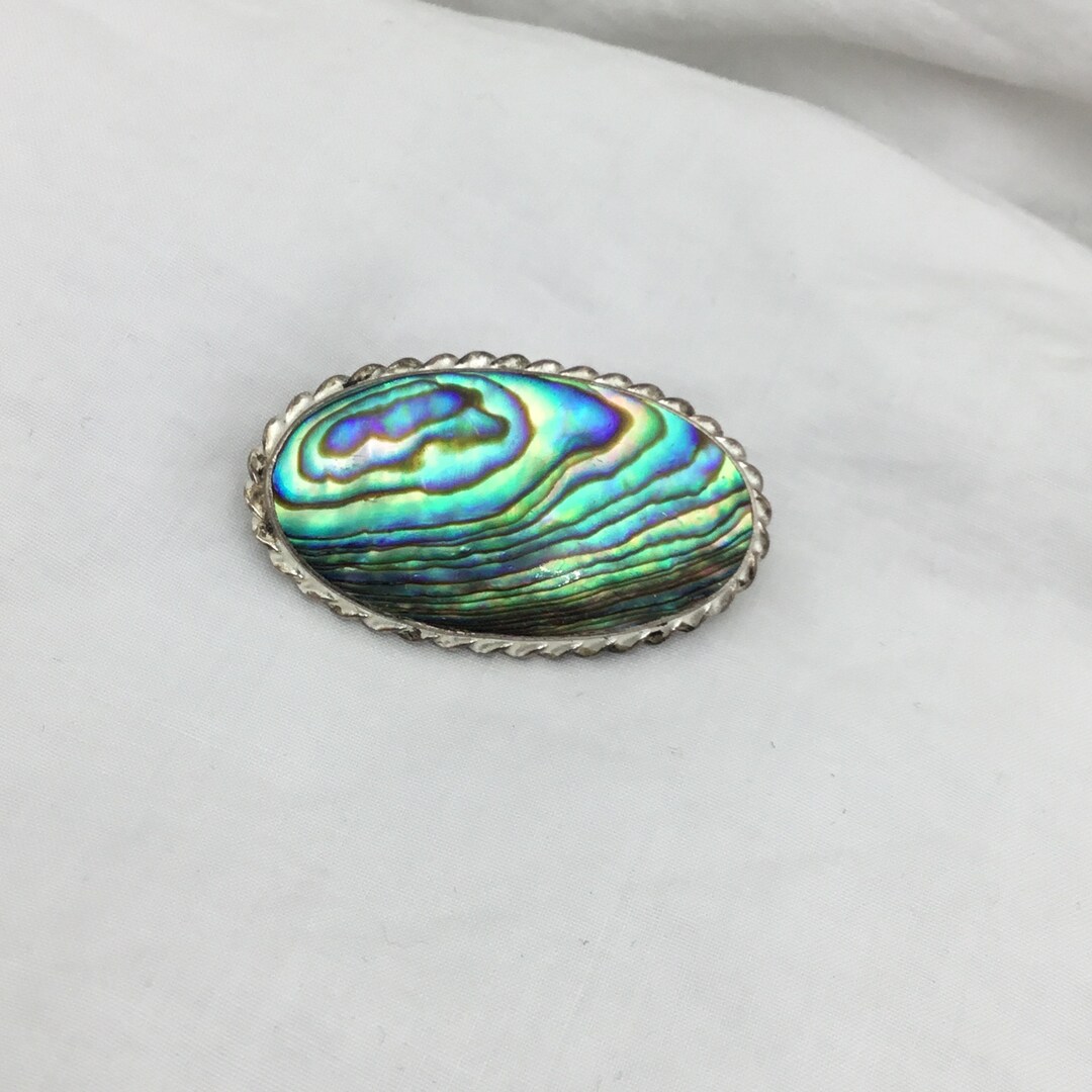 Vintage NZ Sterling Silver Paua Shell Oval Small Brooch 3.3cm X 2cm ...
