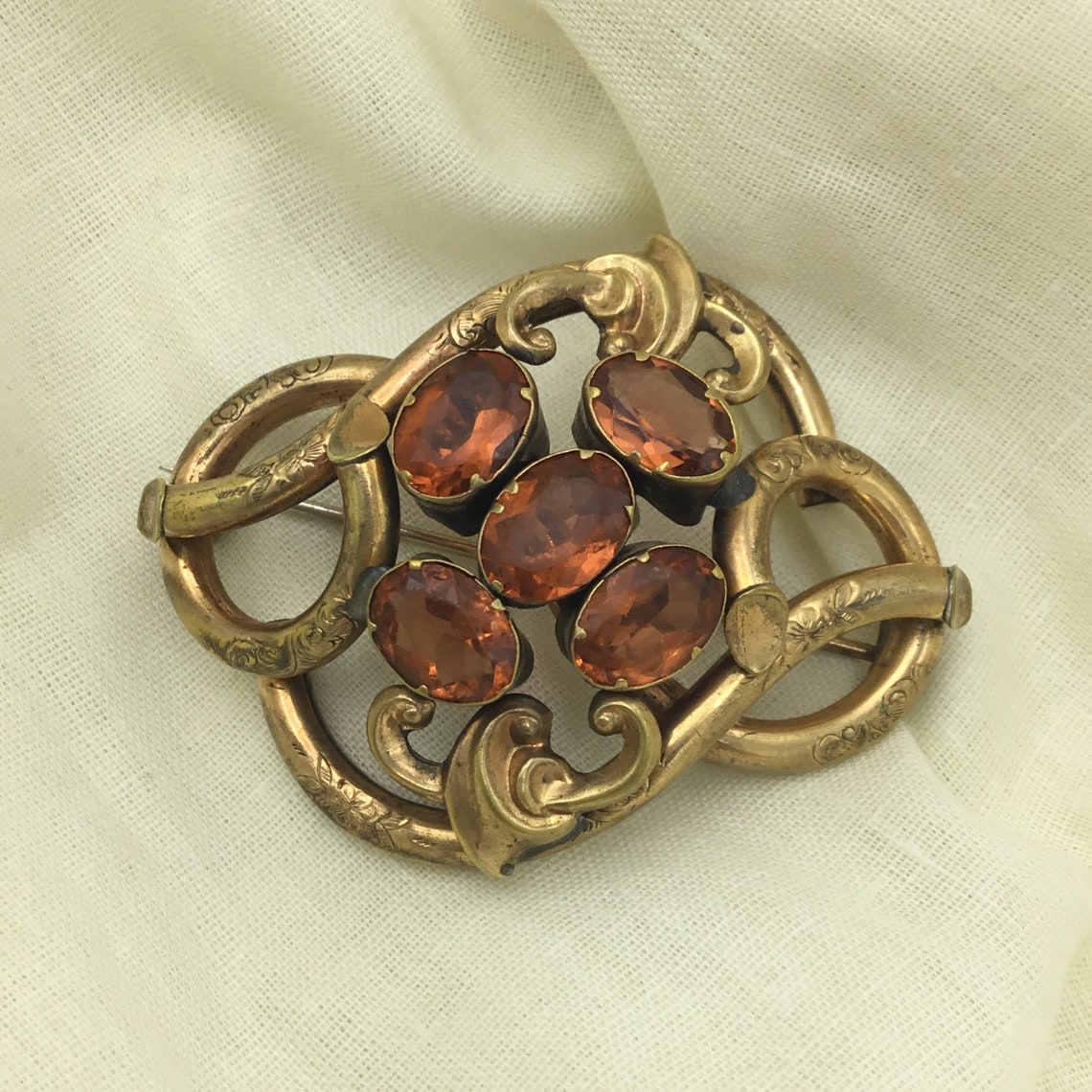 Antique Victorian Rolled Gold and Orange Glass Paste Topaz Stones ...