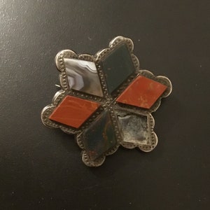 Antique Victorian Scottish Silver Celtic Star Flower Brooch Grey Banded ...