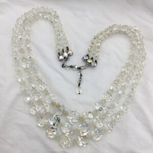 Vintage 1950s 3 Row Aurora Borealis Crystal Bead Necklace Adjustable ...