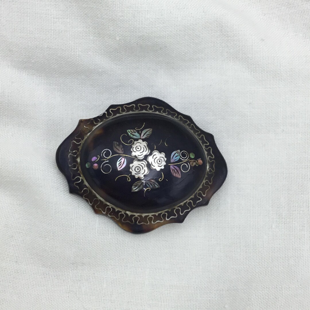 Antique Victorian 1800s Tortoise Shell Pique Inlaid Silver Gold and ...